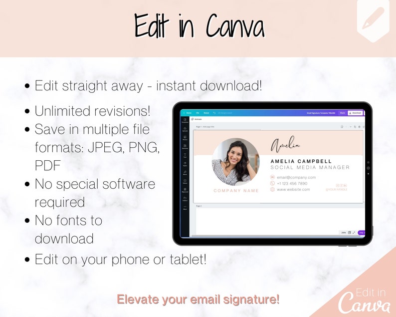 Email Signature Template With Logo & Photo Editable Canva | Etsy