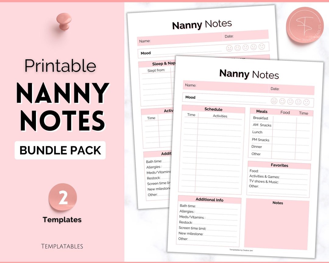 Nanny Notes Template, Nanny Schedule & Report for Baby, Babysitter Info ...