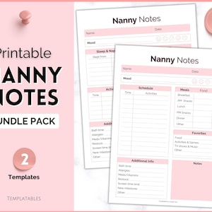 Nanny Notes Template, Nanny Schedule & Report for Baby, Babysitter Info ...