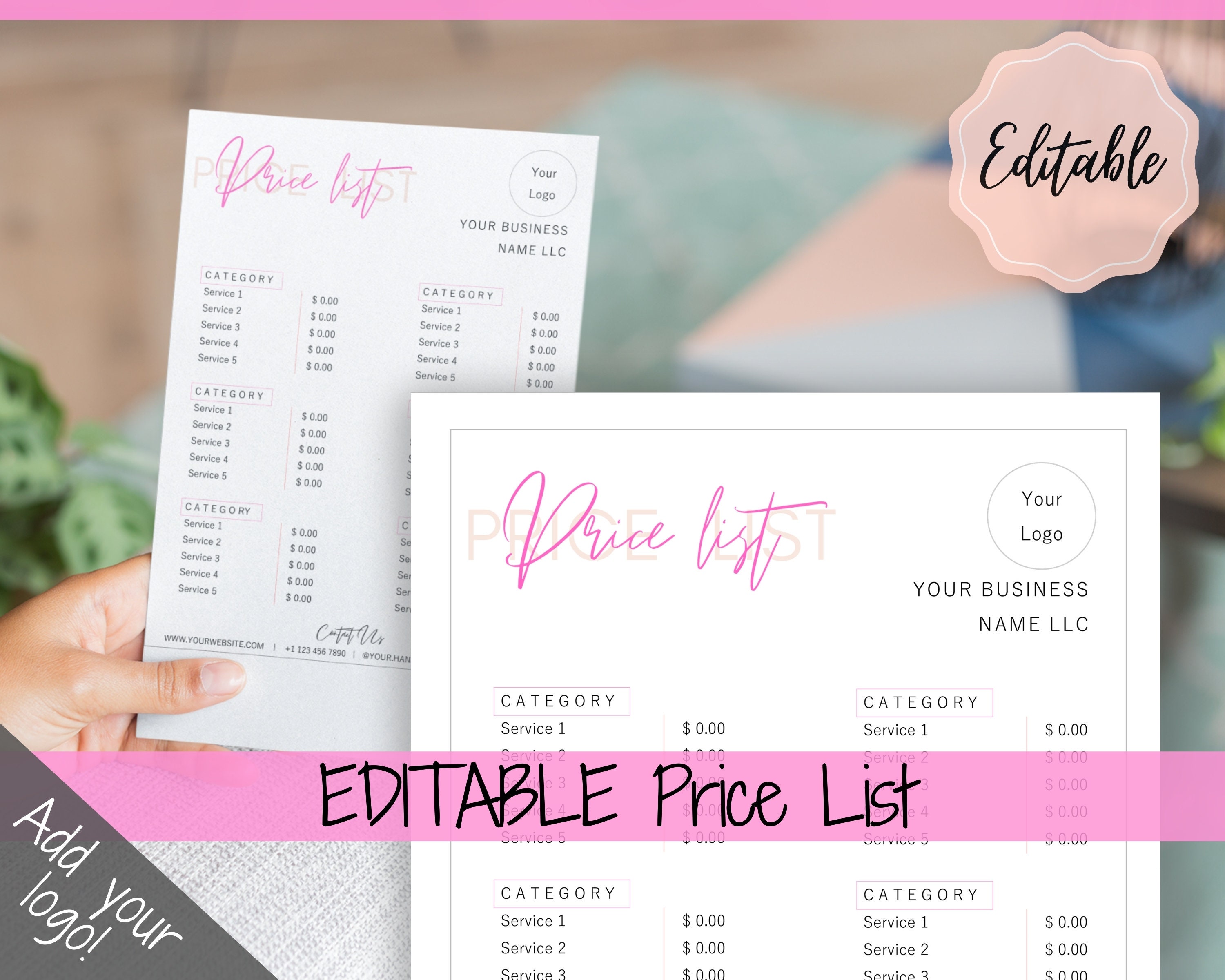 PRICE LIST Template Editable. Printable Price Sheet Price - Etsy UK