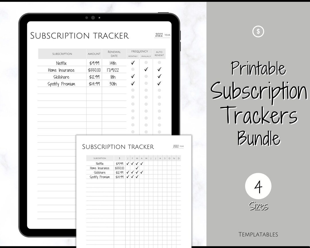 SUBSCRIPTION Tracker Printable, Expense Tracker, Budget Planner ...