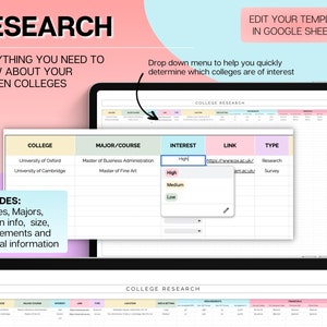 College Application Planner, College App Tracker Spreadsheet, College ...
