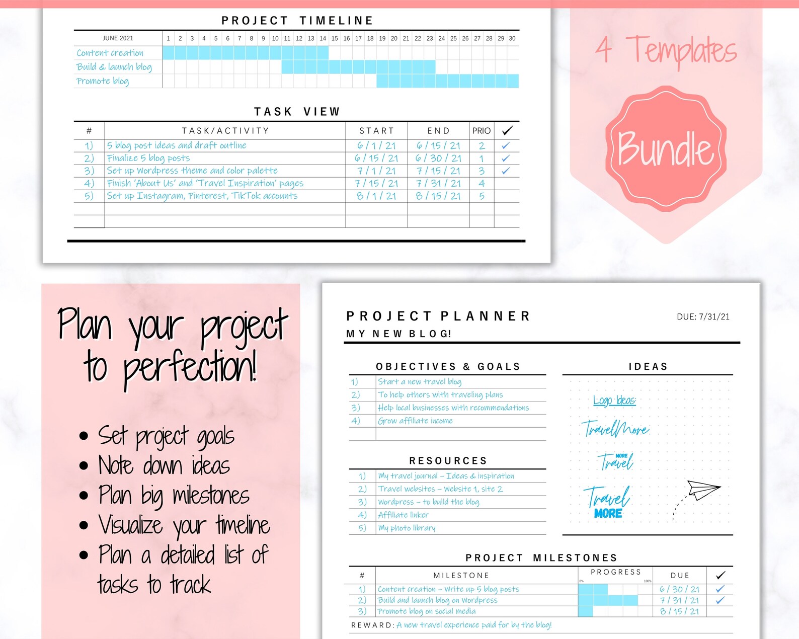 EDITABLE Project Planner Printable. Template BUNDLE Work - Etsy