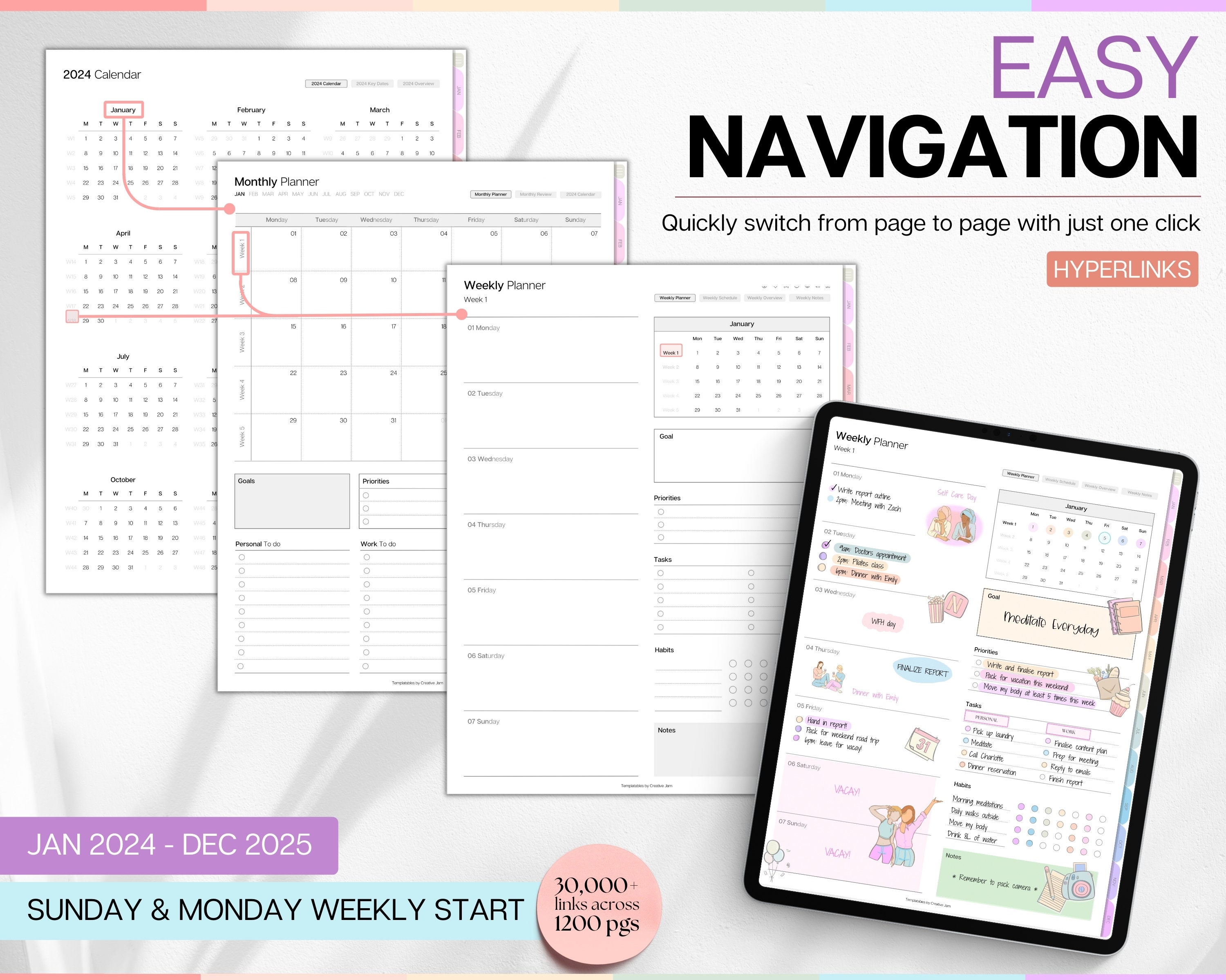 WEEKLY Digital Planner, 2024 Digital Planner, COLORFUL iPad Planner ...