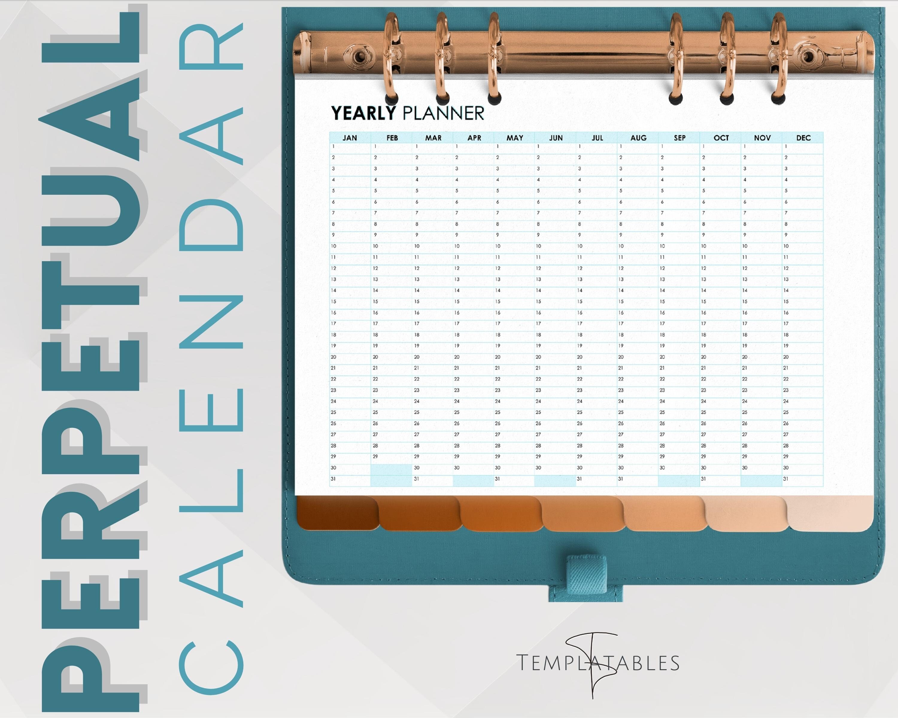 EDITABLE Perpetual Calendar, Undated Year at a Glance, Reusable ...