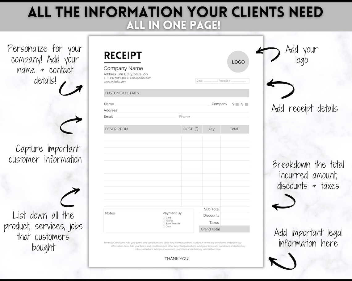Receipt Template EDITABLE Receipt Form Small Business - Etsy Australia