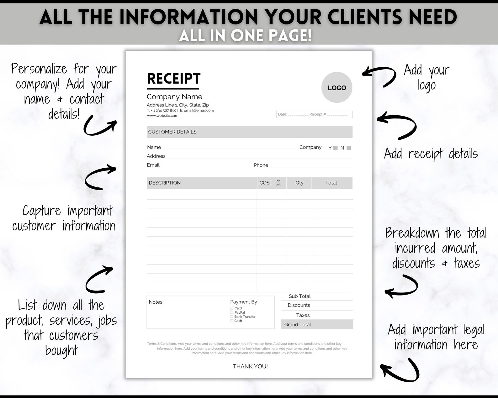 EDITABLE Receipt Template Receipt Form Small Business - Etsy UK