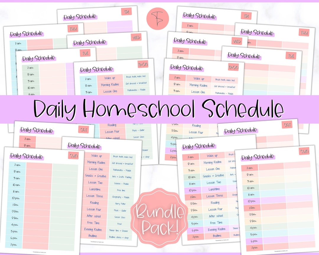 Daily Schedule, Kids Homeschool Weekly Planner, Daily Routine Template ...