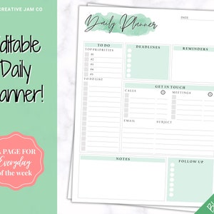 EDITABLE DAILY PLANNER Template, to Do List Printable, Green ...