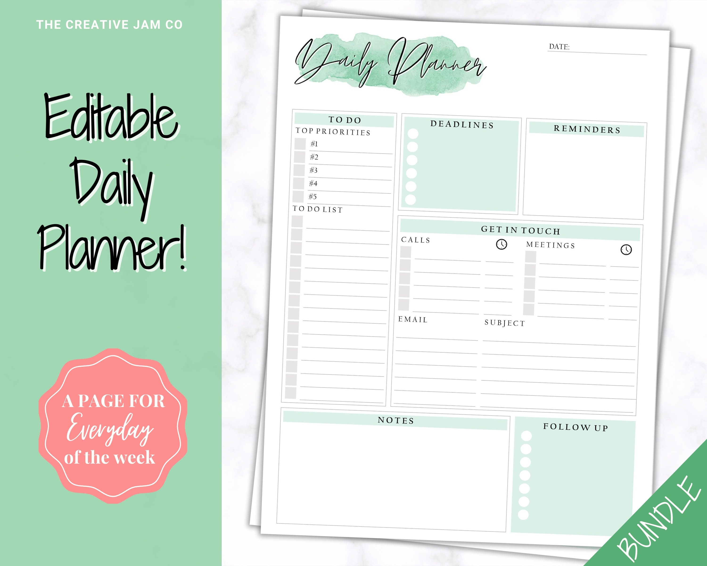 EDITABLE DAILY PLANNER Template to Do List Printable Green - Etsy
