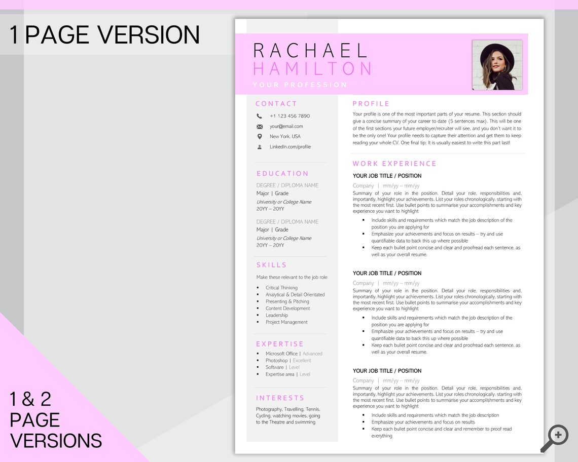 Creative Resume Template Word. CV Template Professional - Etsy
