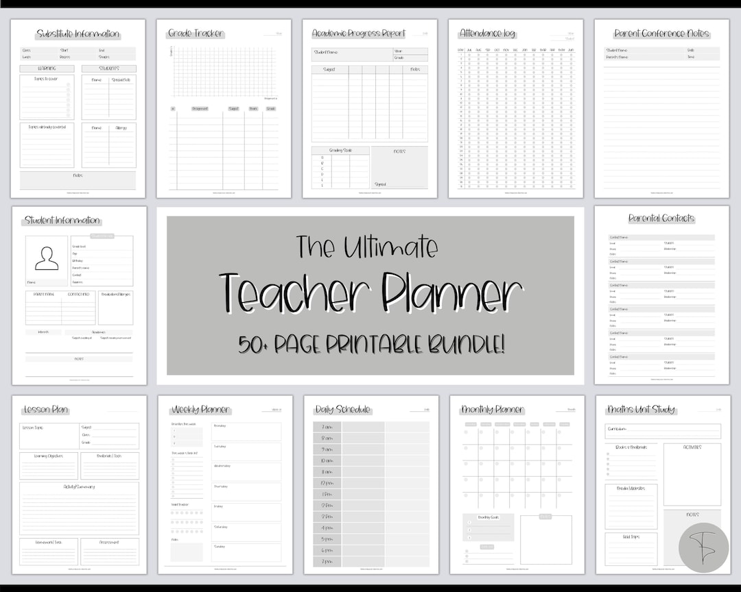 TEACHER Planner Printable, 50+ Pg BUNDLE, Homeschool Teacher, Academic ...