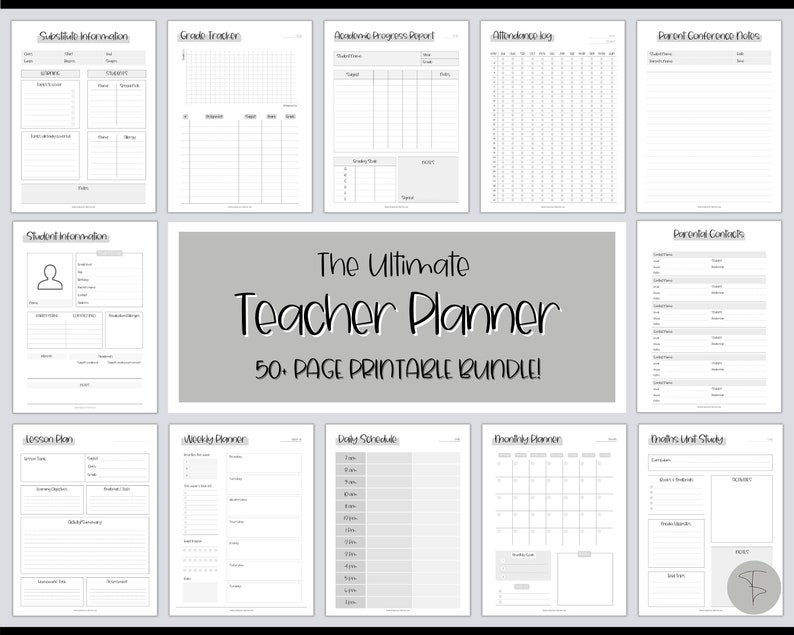 TEACHER Planner Printable, 50+ Pg BUNDLE, Homeschool Teacher, Academic ...