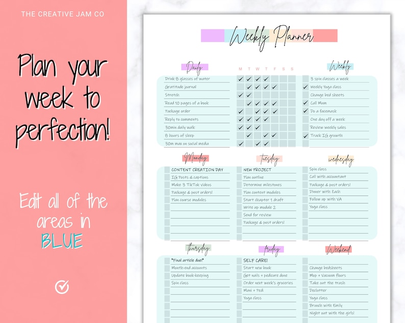 Student Planner Editable Weekly & Monthly Planners Weekly - Etsy