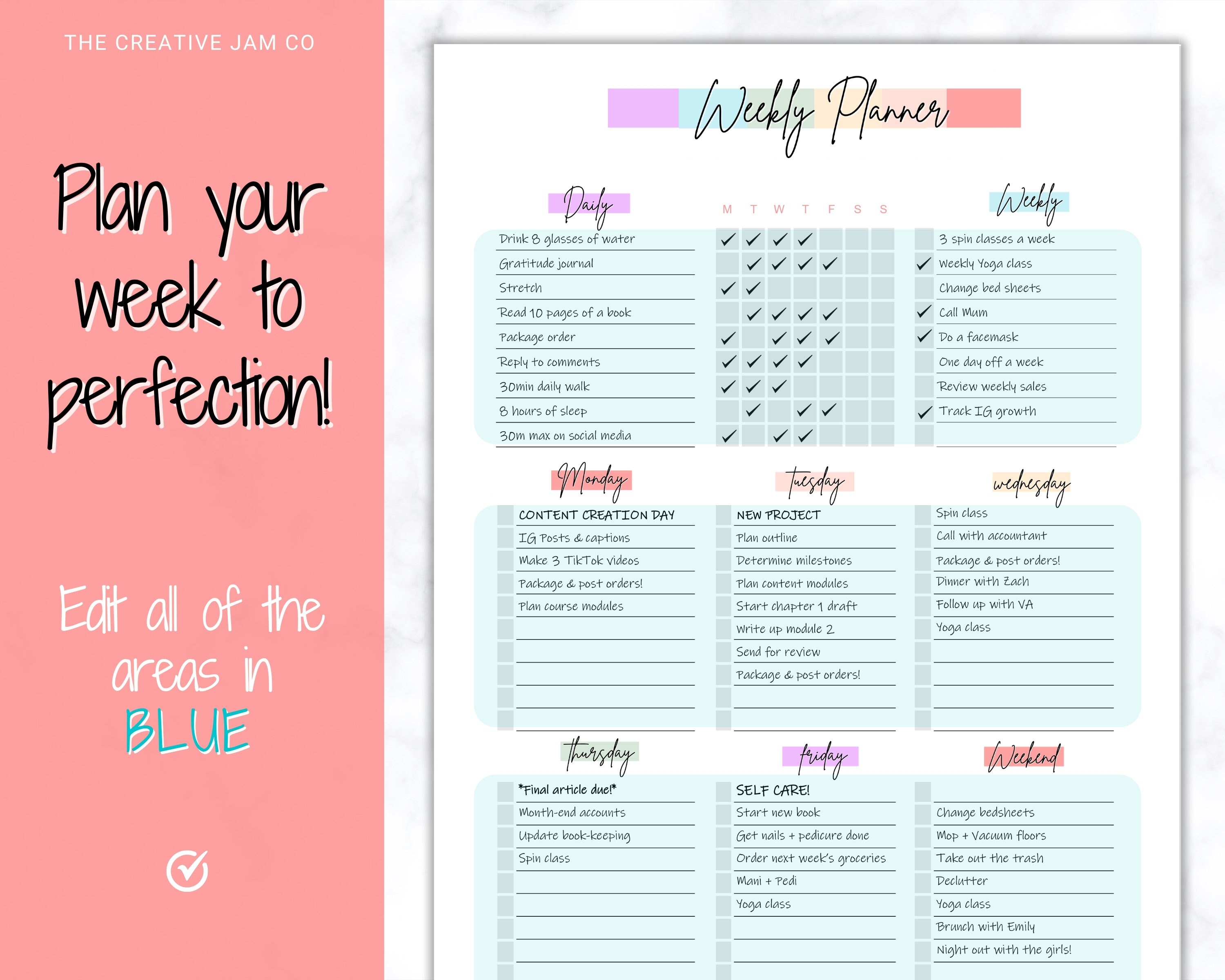 EDITABLE Monthly Planner MONTH at a Glance Weekly & Monthly - Etsy UK