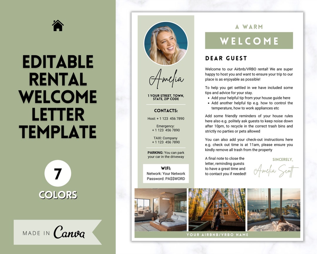 Airbnb & VRBO Welcome LETTER Template, Editable Canva Air Bnb House ...