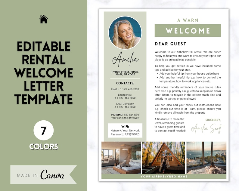 Welcome LETTER Template Airbnb & VRBO Editable Canva Air Bnb | Etsy