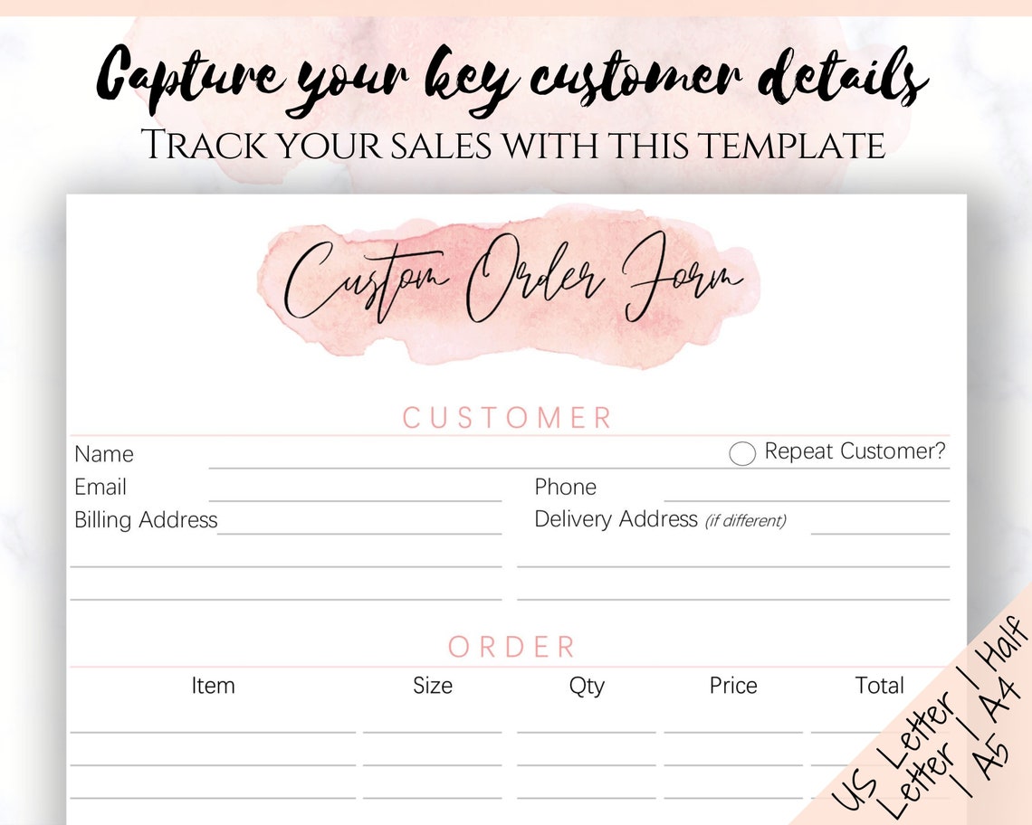 Custom ORDER FORM Template EDITABLE Crafters Invoice Receipt | Etsy