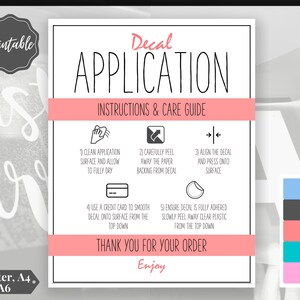 Printable Vinyl Decal Care Card Instructions. Decal - Etsy UK