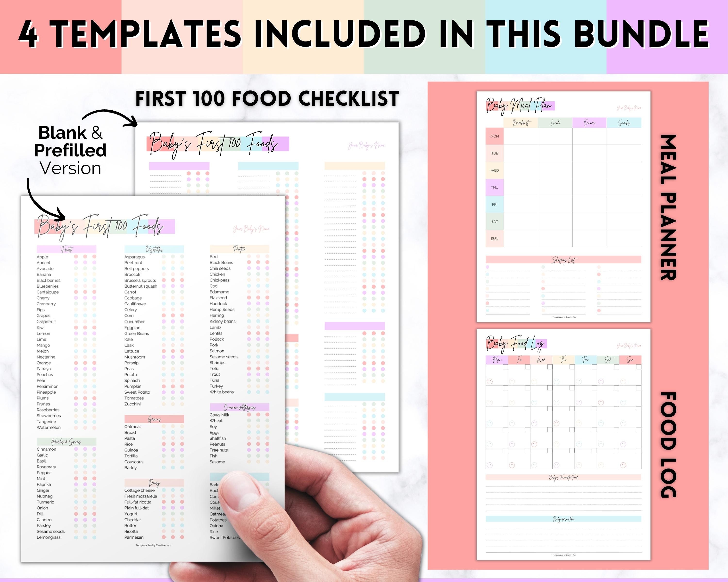 Baby Food Tracker Printable BUNDLE, Baby’s First Foods, Meal Planner ...