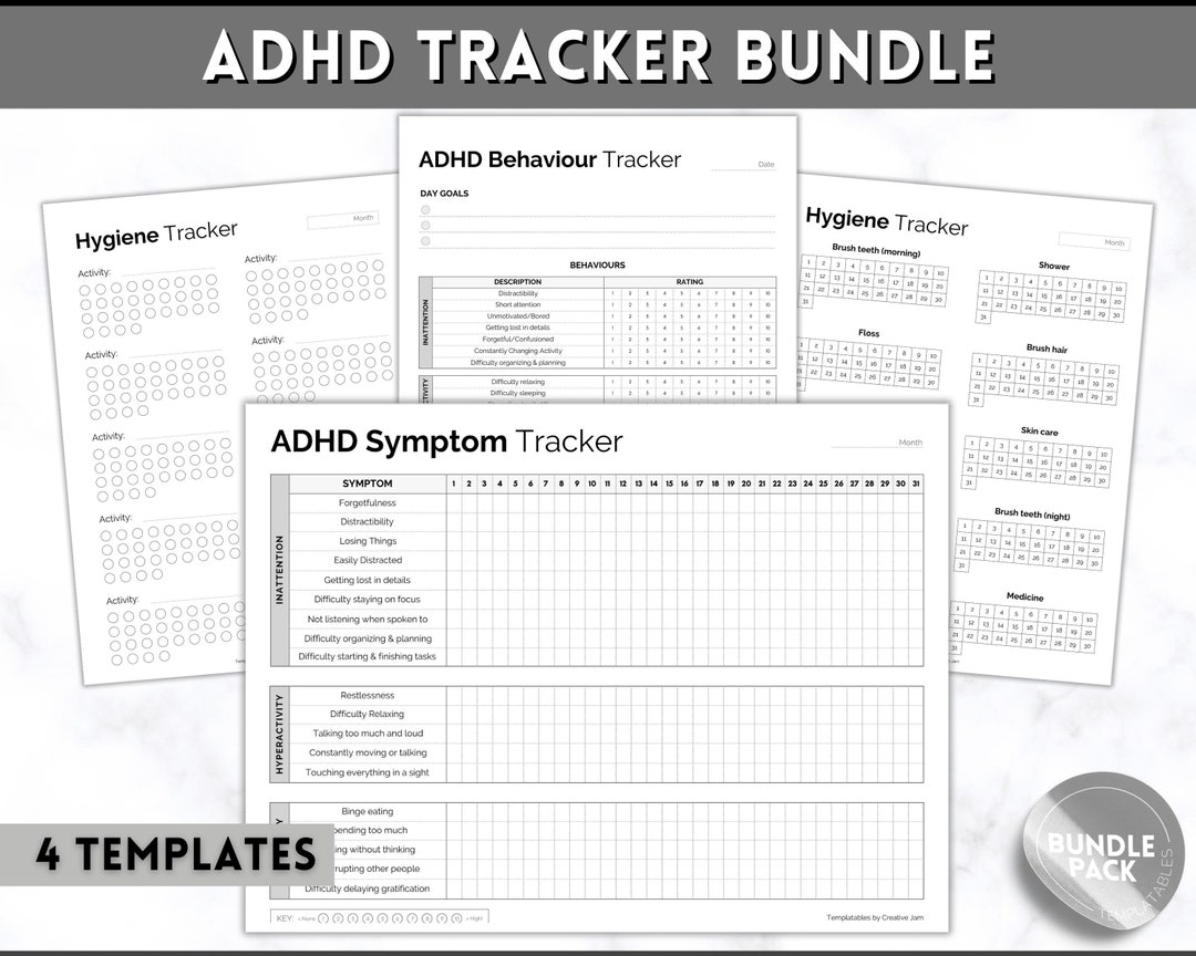 Printable ADHD Trackers for Adults! Monthly Symptom Tracker, Behavior ...