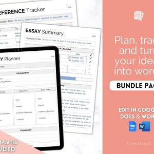 EDITABLE Essay Planner Bundle, Student Essay Writing Template, College ...
