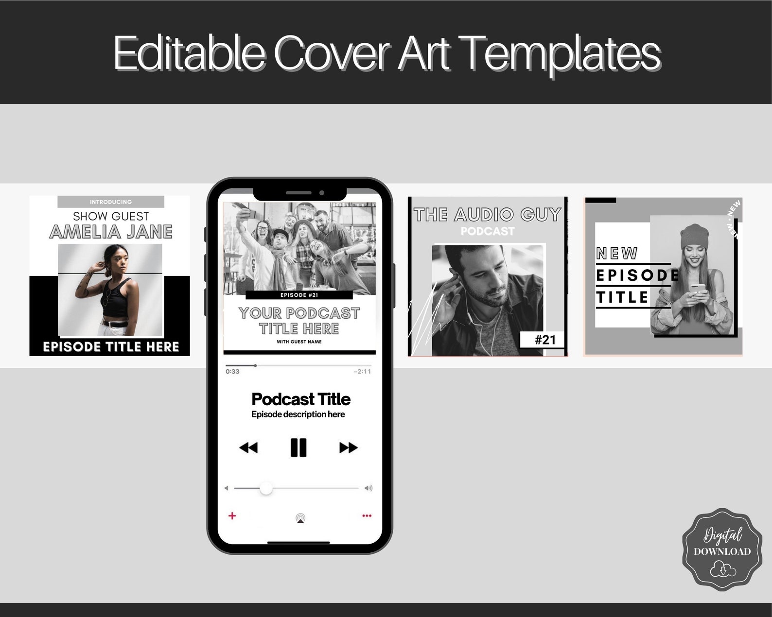 10 Editable Podcast Cover Art Templates. Podcast Canva BUNDLE. - Etsy UK