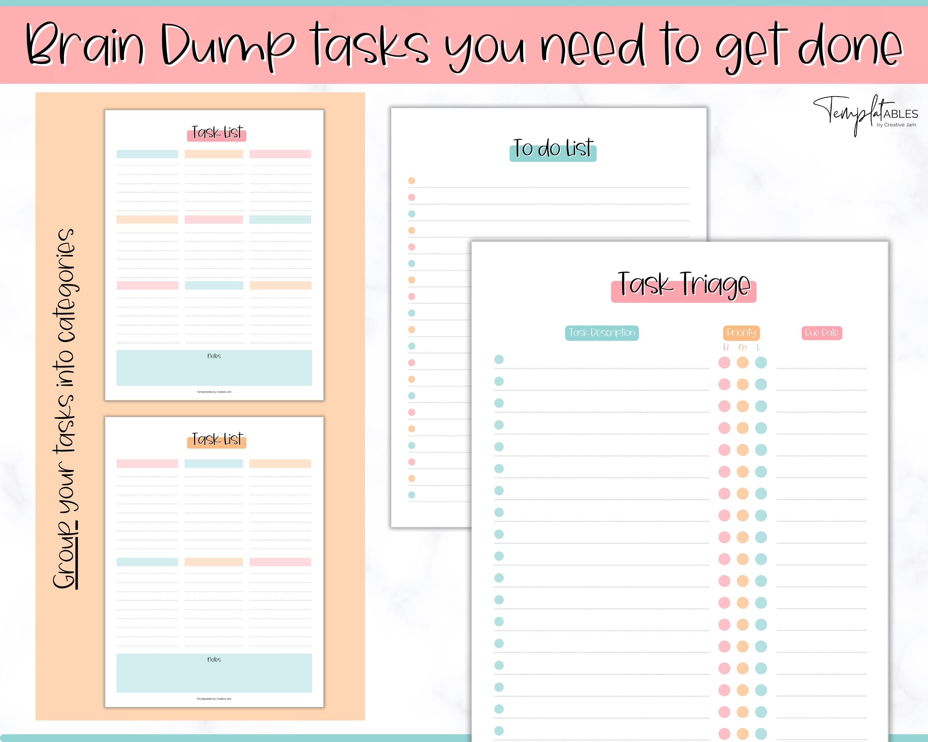 Brain Dump Printable BUNDLE, to Do List, ADHD Planner, Daily Template ...