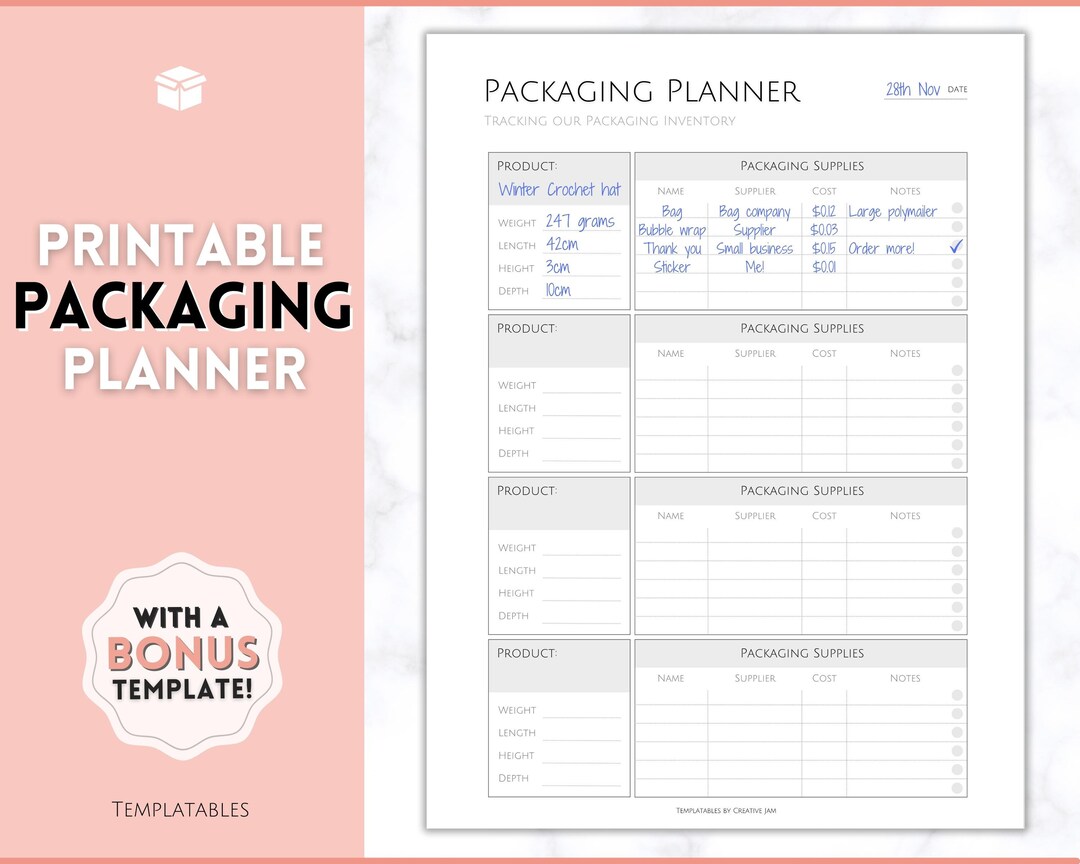 Packaging Planner Template, Small Business Plan, Packaging Supplies ...