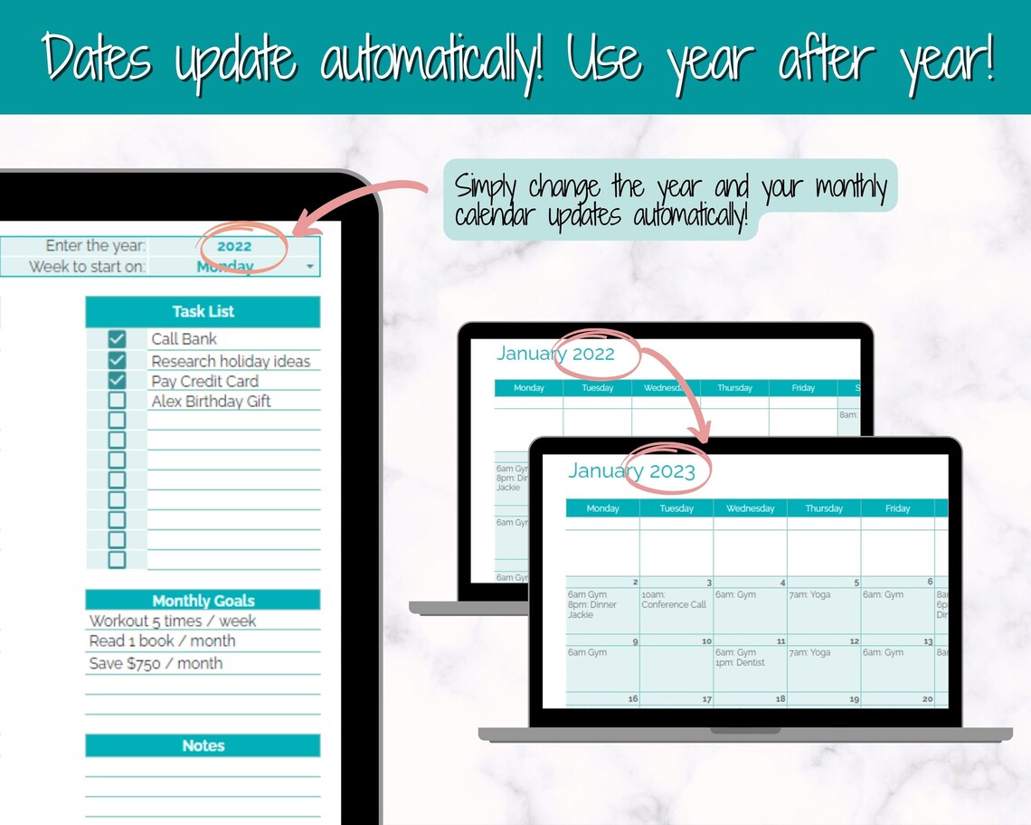 EDITABLE Monthly Calendar Monthly Planner Template Automated - Etsy