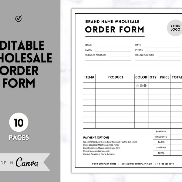 Receipt Template Order Form Invoice - Etsy