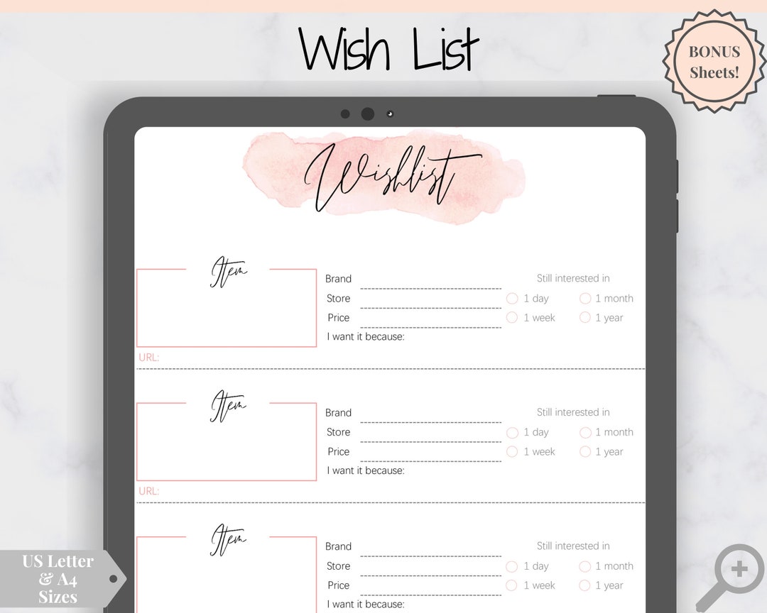 Wishlist Insert Printable Tracker Template. Christmas, Birthday ...