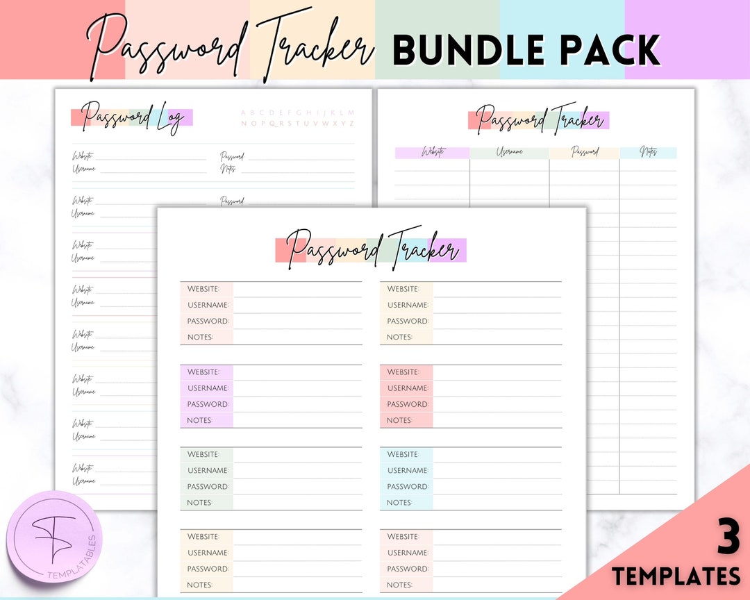 Password Tracker BUNDLE, 3 Printable Password Log & Organizers ...