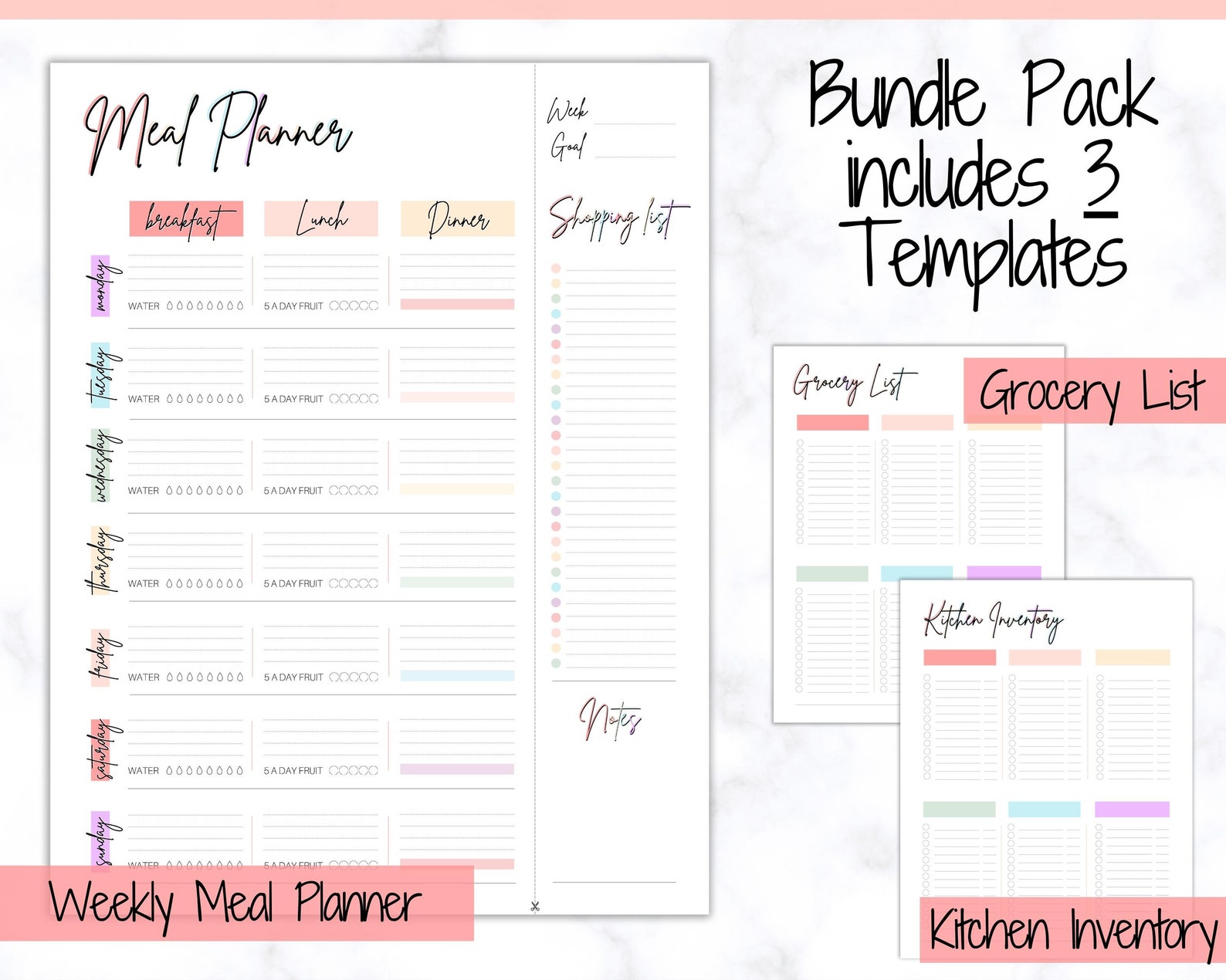 Colorful Meal Planner Printable Weekly Food Diary Meal - Etsy