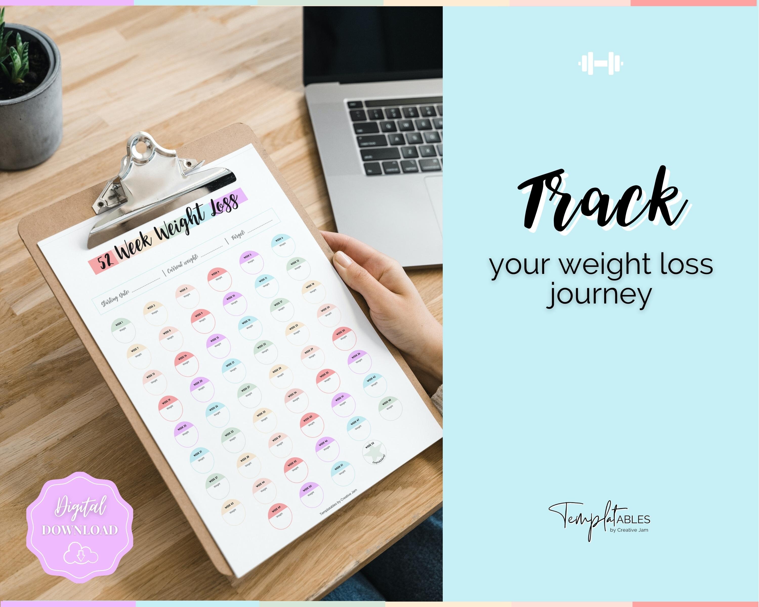 52 Week Weight Loss Tracker, 12 Month Challenge, Weightloss Journal ...