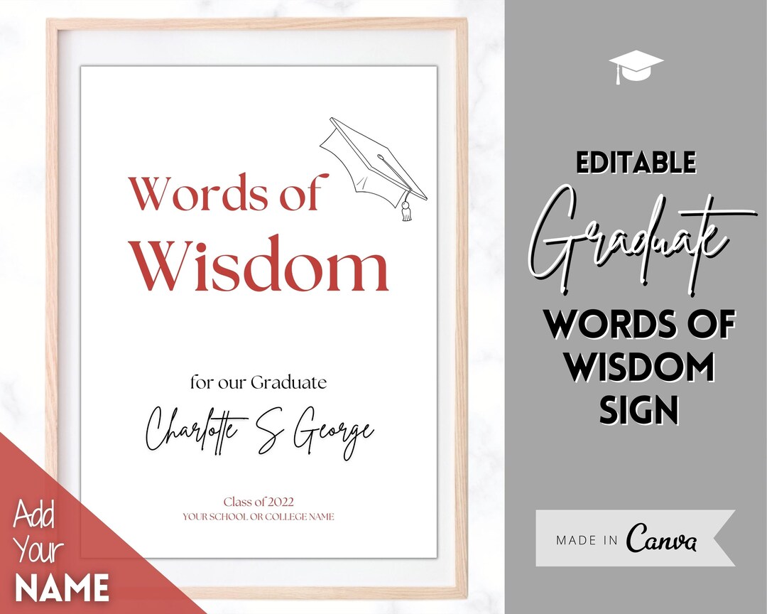 EDITABLE Graduation Words of Wisdom Sign Template, Graduate Advice ...