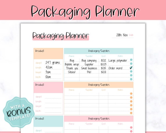Packaging Planner Template Small Business Plan Packaging - Etsy