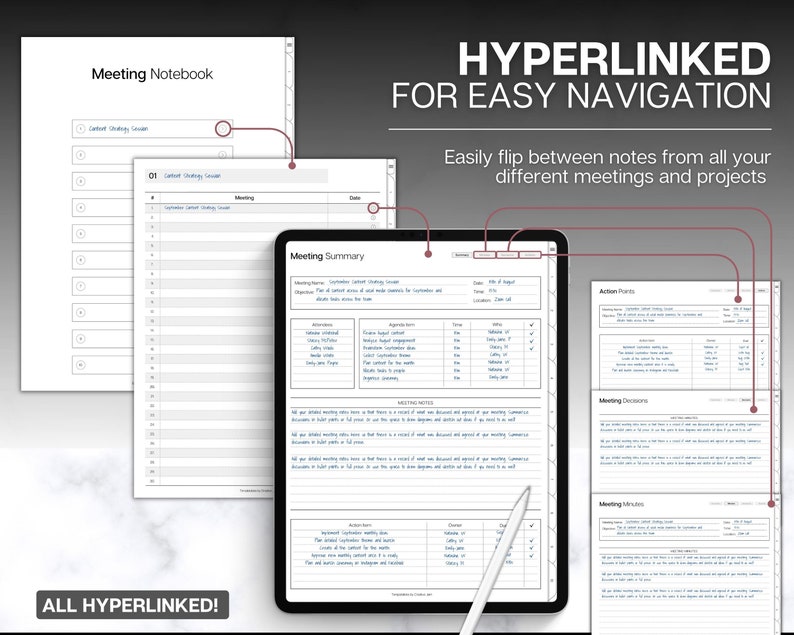 Digital Meeting Minutes Template, Editable Meeting Notes, Digital ...