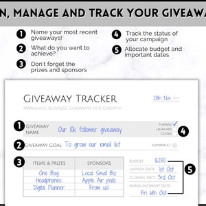 Giveaway Tracker, Social Media Planner, Printable Giveaway Template ...