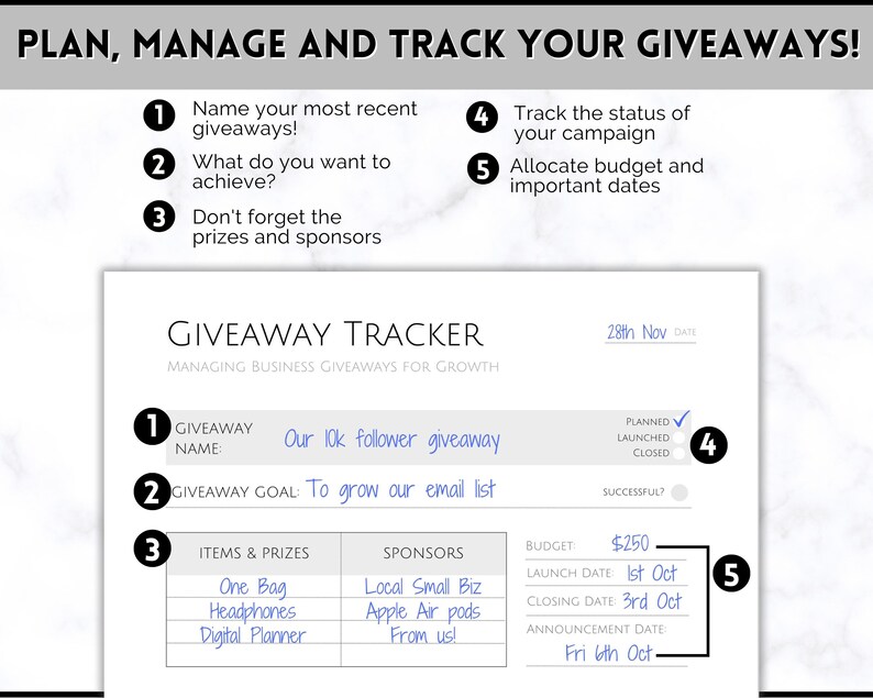 Giveaway Tracker Social Media Planner Printable Giveaway - Etsy