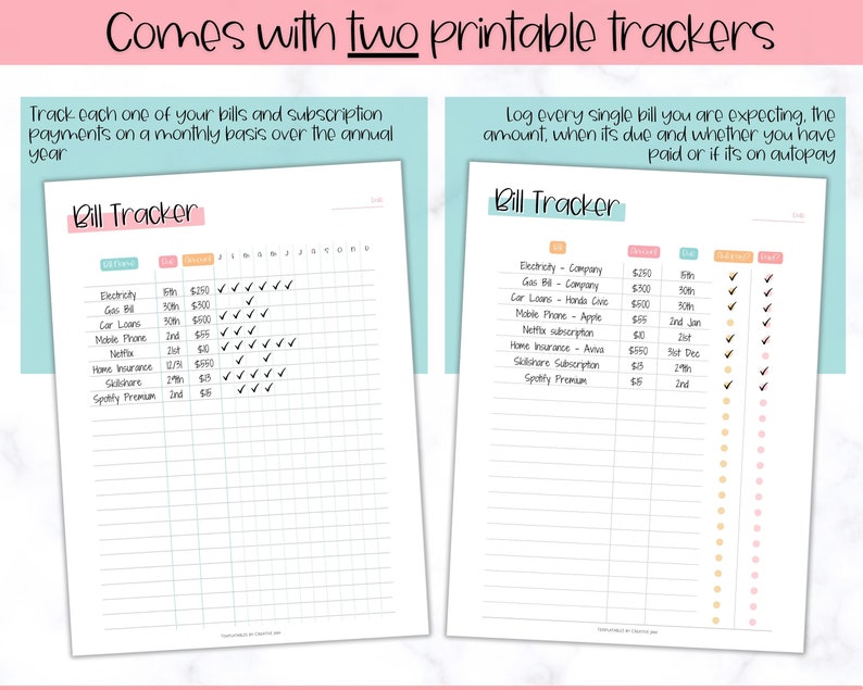Bill Payment Tracker, Printable Monthly Bill Organizer & Checklist ...