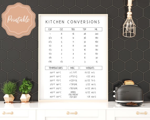 Kitchen Conversion Chart Printable Kitchen Measurements Cheat - Etsy UK