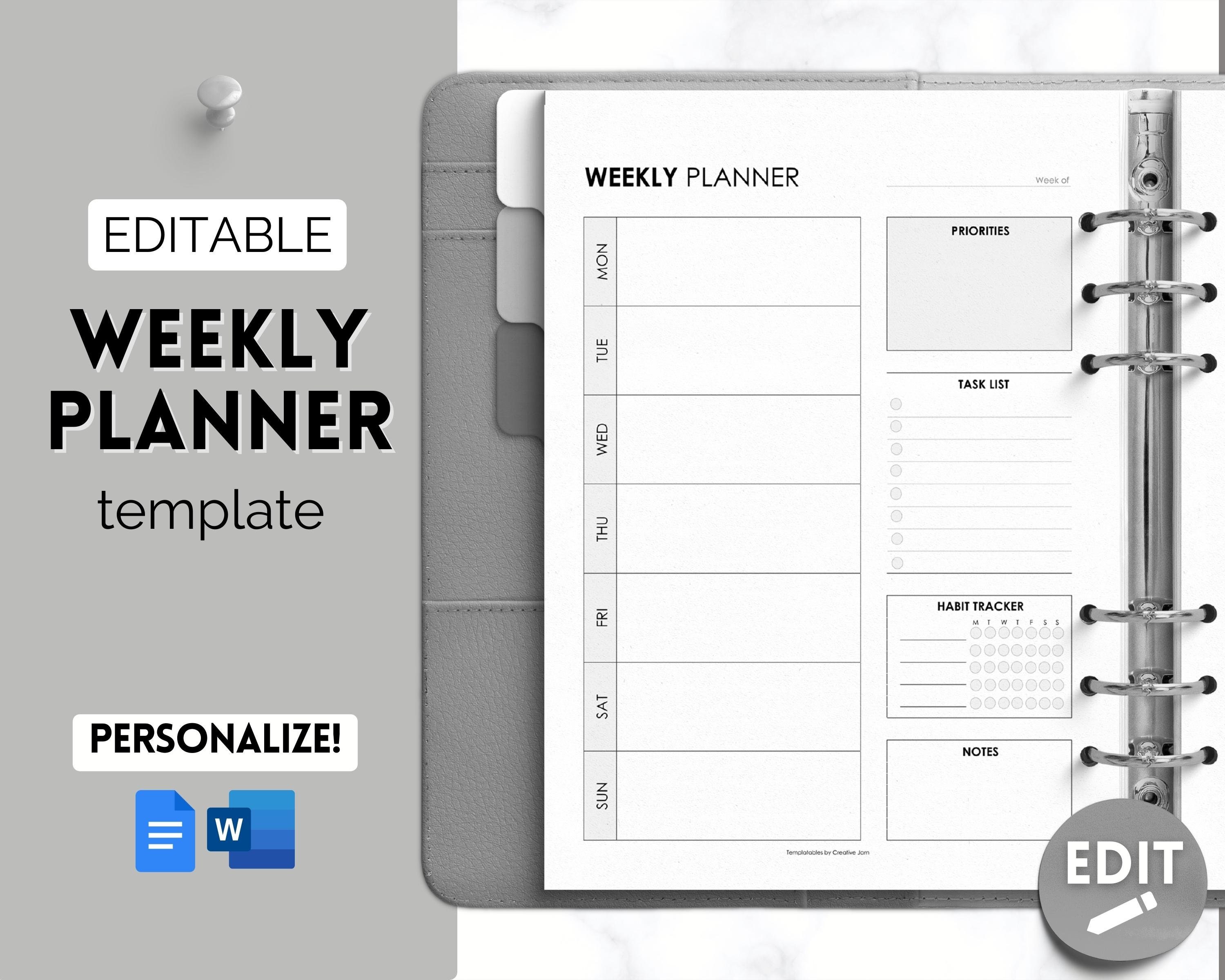 EDITABLE Weekly Schedule Weekly Planner Template to Do List - Etsy Ireland