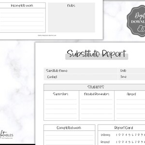 Substitute Teacher Report, Printable Teacher Planner Template, While ...