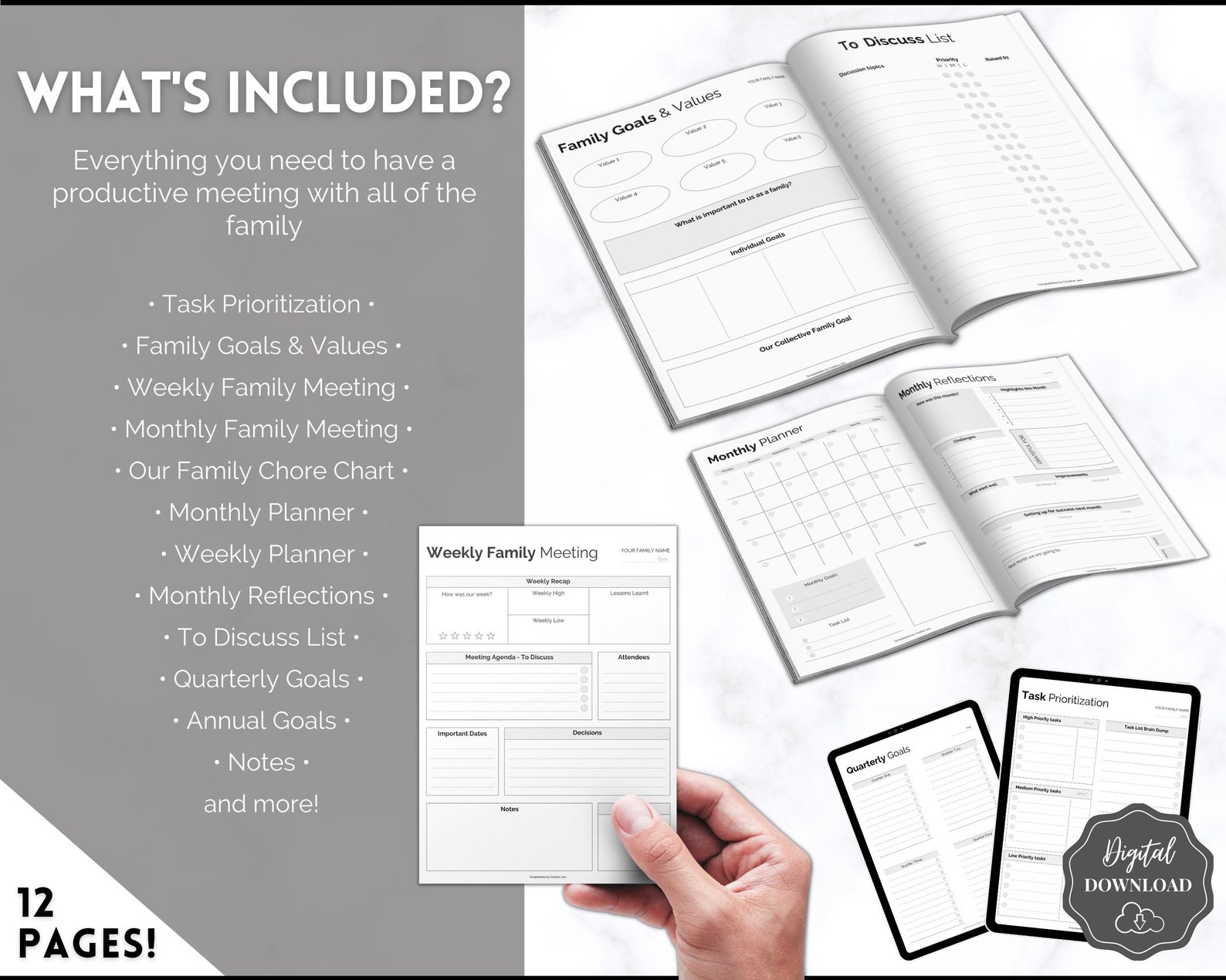 Family Meeting Guide, 12pg Printable Bundle With Meeting Agenda, Notes ...