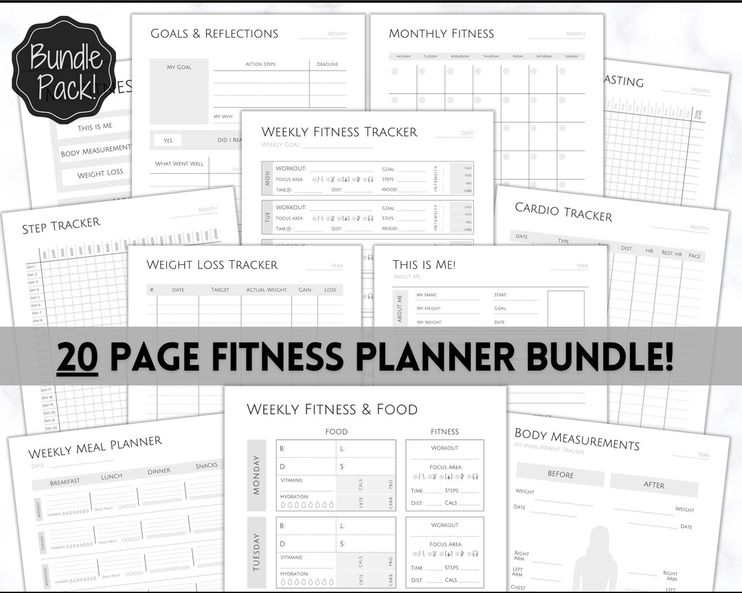 Fitness Planner Weight Loss Tracker BUNDLE Workout Planner - Etsy