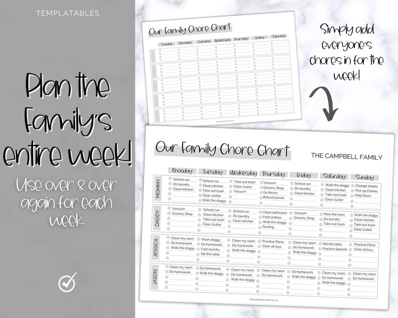 Family Chore Chart Editable Family Planner Printable Weekly - Etsy