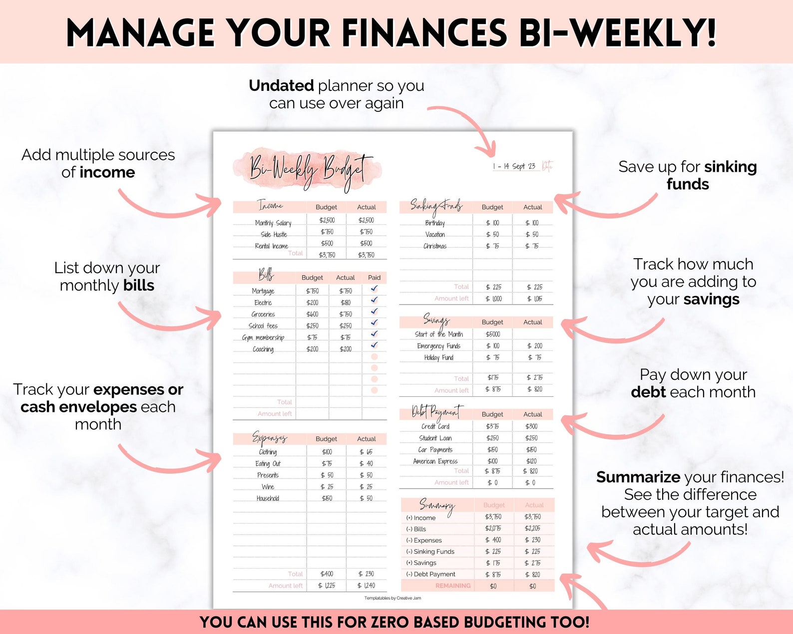EDITABLE Biweekly Budget Planner, Bi-weekly Template, PDF Printable ...