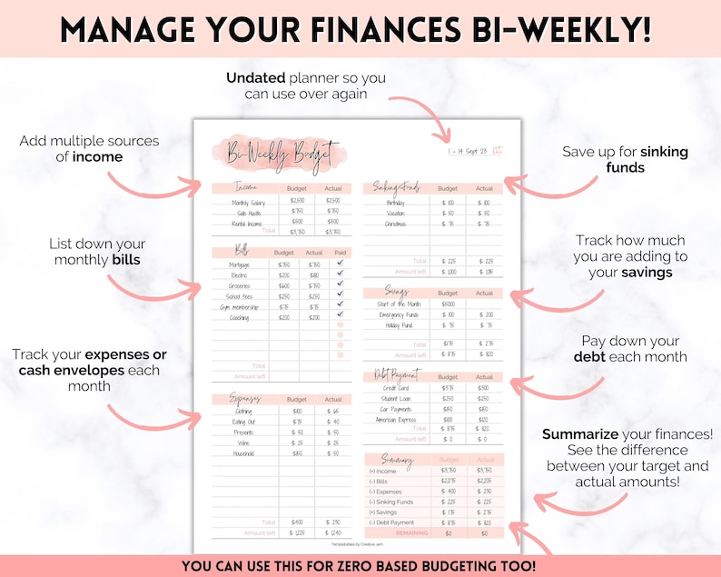 EDITABLE Biweekly Budget Planner, Bi-weekly Template, PDF Printable ...