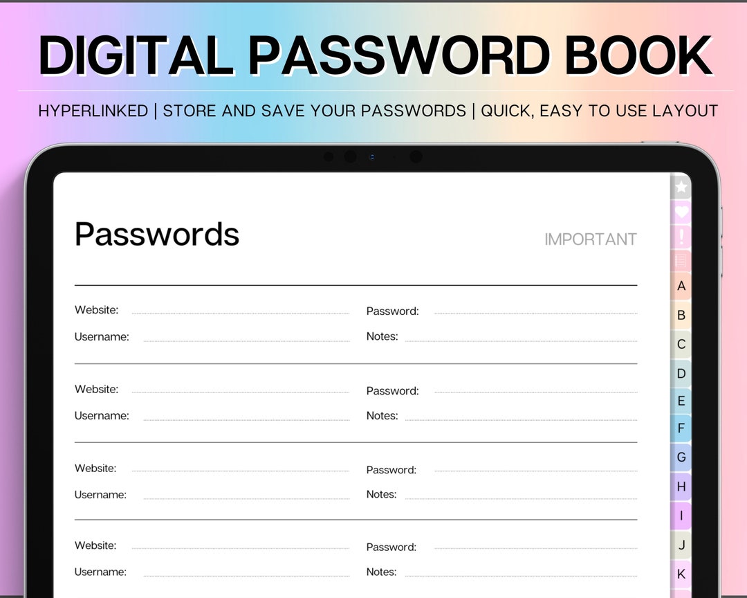 Digital Password Book, Password Tracker With Tabs, Password Keeper & Organizer, Password Log ...